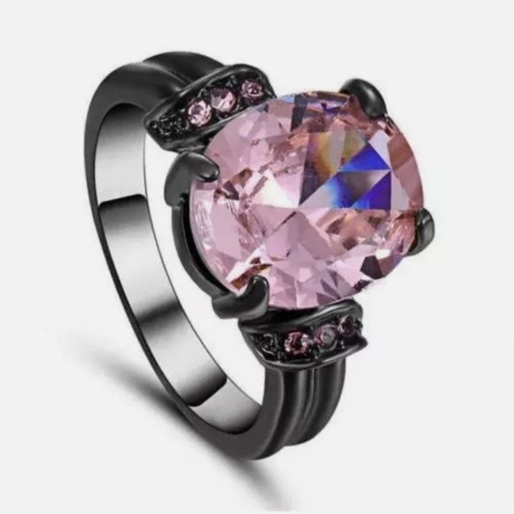 Jewelry | New Round Pink Sapphire Black Gold Rhodium Ring | Poshmark